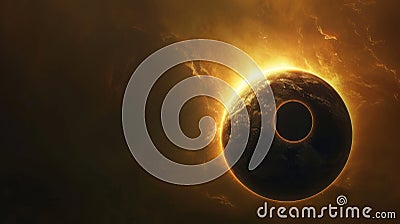 A Total Solar Eclipse Highlighted By Glowing Sun Rays, Over A Dark ...