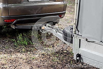 Tow Hitch On A Car. Trailer Drawbar With Spare Wheel Stock Photography ...