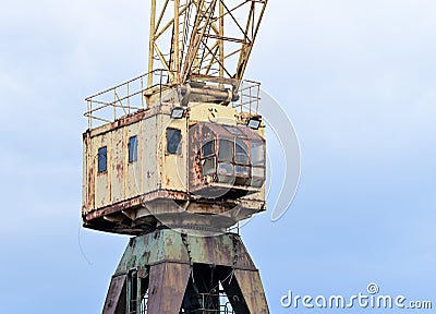 Tower Crane Engine Room With Control Cabin. Rusty Walls Of An Abandoned ...