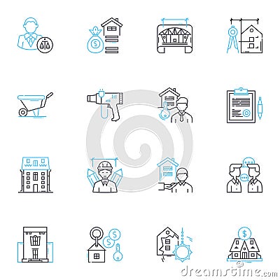 Town Expansion Linear Icons Set. Growth, Development, Urbanization ...