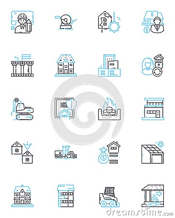 Town Expansion Linear Icons Set. Growth, Development, Urbanization ...