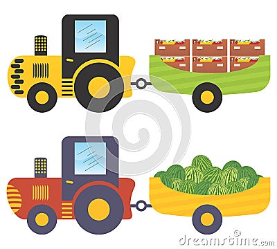 Tractor With Trailer Cartoon Vector | CartoonDealer.com #24340189