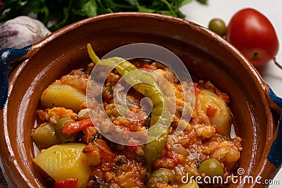 Mexican Style Cod Called A La Vizcaina On White Background Royalty-Free ...