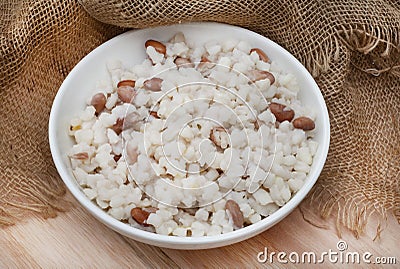 South African Samp And Beans On Rustic Farm Table Stock Photo ...
