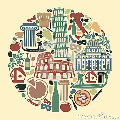Traditional Symbols Of Italy Vector Illustration | CartoonDealer.com ...