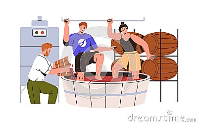 Traditional Winemaking Process, Grape Treading, Stomping. Barefoot ...