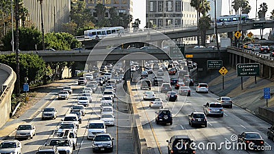 Traffic on Busy Freeway in Los Angeles Stock Video - Video of police ...
