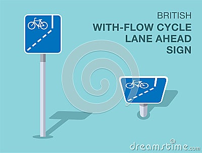 Isolated British With-flow Cycle Lane Ahead Sign. Front And Top View ...