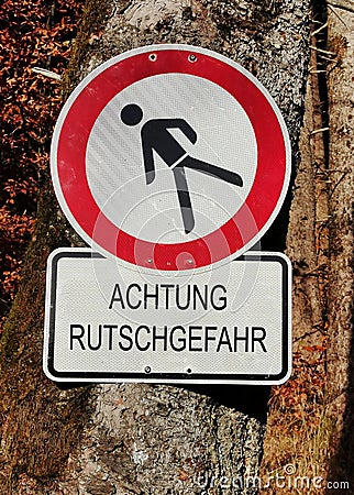 Traffic Sign Prohibition Sign Attention Danger Of Slipping Stock Image ...