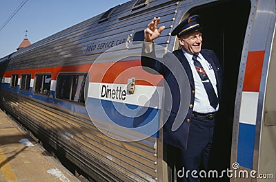 Train Conductor Waving On Train Editorial Image | CartoonDealer.com ...