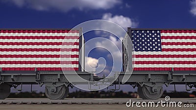 Train and Containers with the Flag of USA. Railway Transportation Stock ...