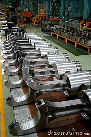 Train Diesel Engine Pistons On The Product Line Stock Photo - Image ...