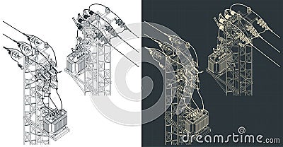 Transformer Station Isometric Blueprints Cartoon Vector | CartoonDealer ...