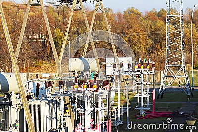 Transformer Substation High Voltage Electrical Network. Industrial ...