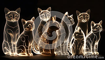 Translucent Cats On Solid Black Background Created With Generative AI ...