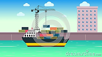 Transporting Cargo with a Ship 4K Animation. Ship Loading Cargo ...