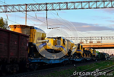 Transporting Combine Harvesters By Rail. Editorial Photo ...
