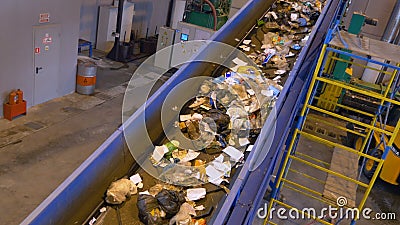 Trash, Rubbish, Litter on a Working Sorting Conveyor Belt in a ...
