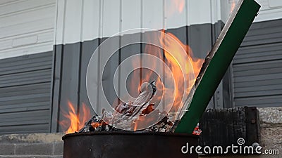 Trash Can Fire Rages in Steel Barrel Dumpster Can Stock Footage - Video ...