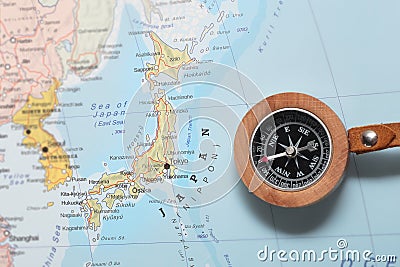 Travel Destination Japan, Map With Compass Stock Photo - Image: 42916473