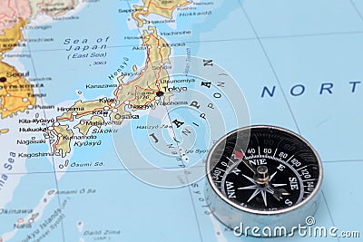 Travel Destination Japan, Map With Compass Stock Photo - Image: 43011157
