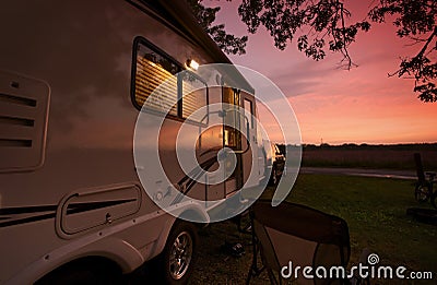 Travel Trailer In Sunset Royalty Free Stock Photography - Image: 25162377
