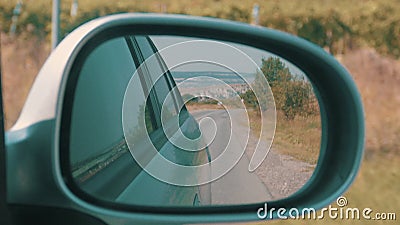 Traveling On Highway In Car Looking At The Rear View Mirror Stock ...