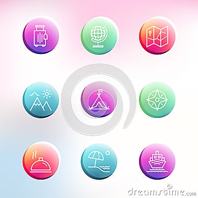 Traveling Icons Circle Glass Morphism Style Set Cartoon Vector ...