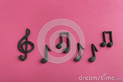 Treble Clef And Music Notes On Pink Background. Music Symbol. Key Of G ...