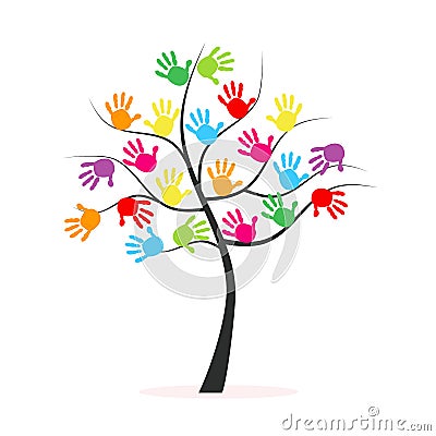 Tree With Colorful Hand Prints Vector Background | CartoonDealer.com ...