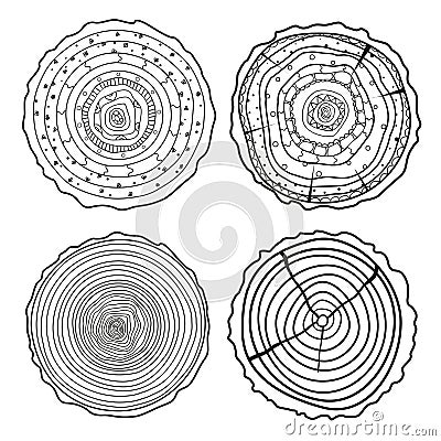 Tree Rings. Set Of Cross Section Of The Tree. Vector Illustration ...