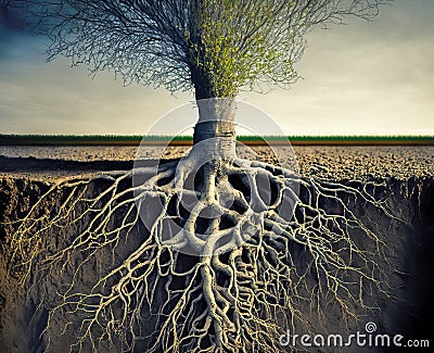 Tree Roots Underground Structure, Soil Cross Section. Generative AI ...