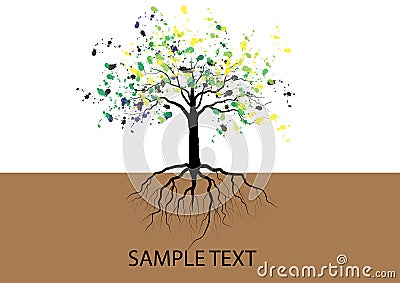 Tree With Roots Underground Watercolor Design,vector Stock Vector ...