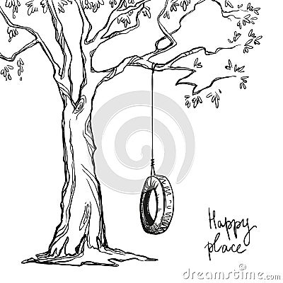 Tree With A Swing Stock Vector - Image: 50196467