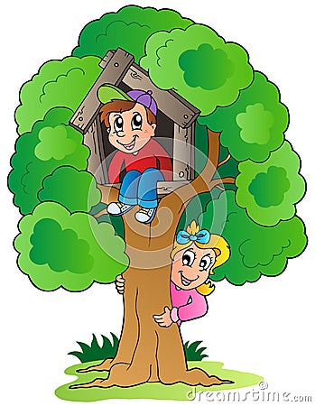 Tree With Two Cartoon Kids | CartoonDealer.com #20457645