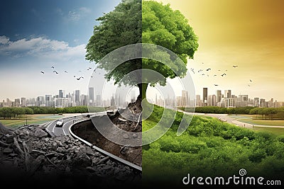 Tree In Two With Very Different Environments Earth Day Or World ...