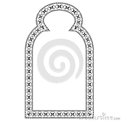 Trefoil Arch Rectangular Frame Architectural Window Door Ornate Flower ...