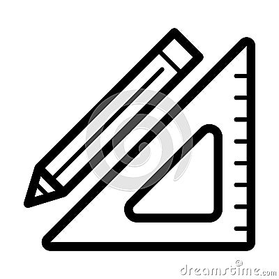 Triangle Ruler And A Pencil Vector Icon. Black And White Illustration ...