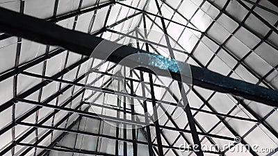 Triangular Roof with Iron Beams. Stock Footage. Bottom View of Metal ...