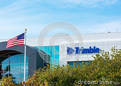 Trimble Logo Sign On On Headquarters. Trimble Develops Positioning ...