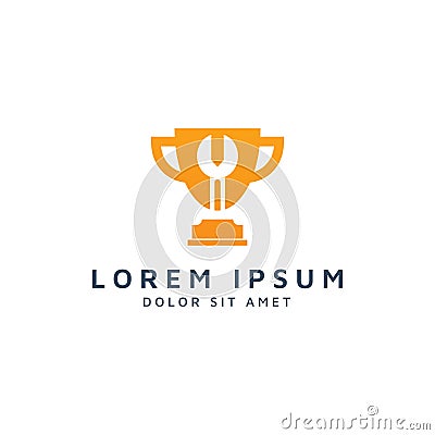 Trophy And Wrench Negative Space Logo Design Cartoon Vector ...