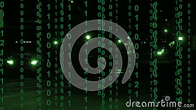 Truck Crossing Tracks As a Train Approaches with Binary Computer Code ...