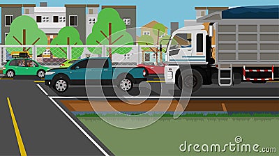 Traffic Jams Of Cars On Asphalt Roads With Three Intersections. Vector ...