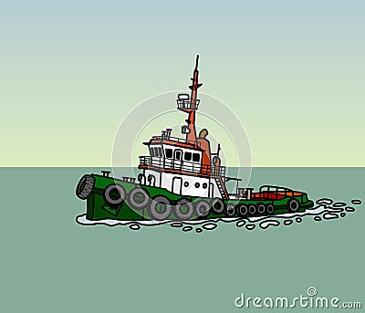 Tug. Harbour Tugboat. Support Tug. A Small Auxiliary Vessel. Cartoon ...