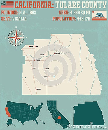 Tulare County Map In California. Vector Illustration | CartoonDealer ...