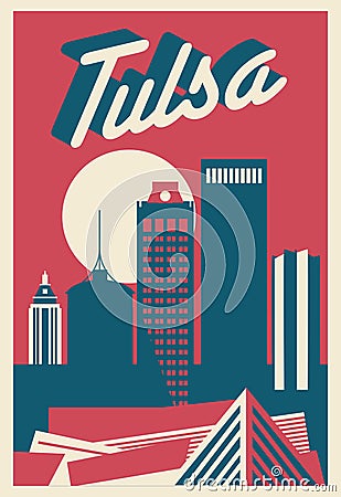 Tulsa Oklahoma Skyline Postcard Cartoon Vector | CartoonDealer.com ...