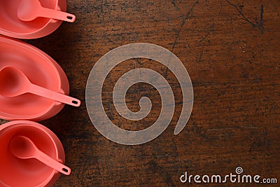 Tupperware Serving Set With Wood Table Background Royalty-Free Stock ...