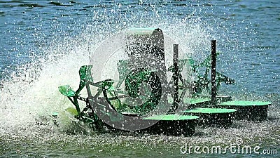 The Turbine is Spinning on the Water Surface To Add Oxygen and Adjust ...