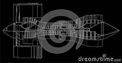 Turbo Jet Engine Aircraft. Vector Line Illustration. | CartoonDealer ...