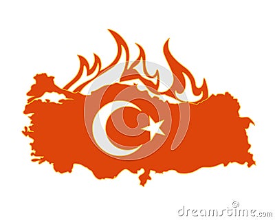 Turkey On Fire - Vector Line Map And Coat Of Arms In Flames. Forest ...